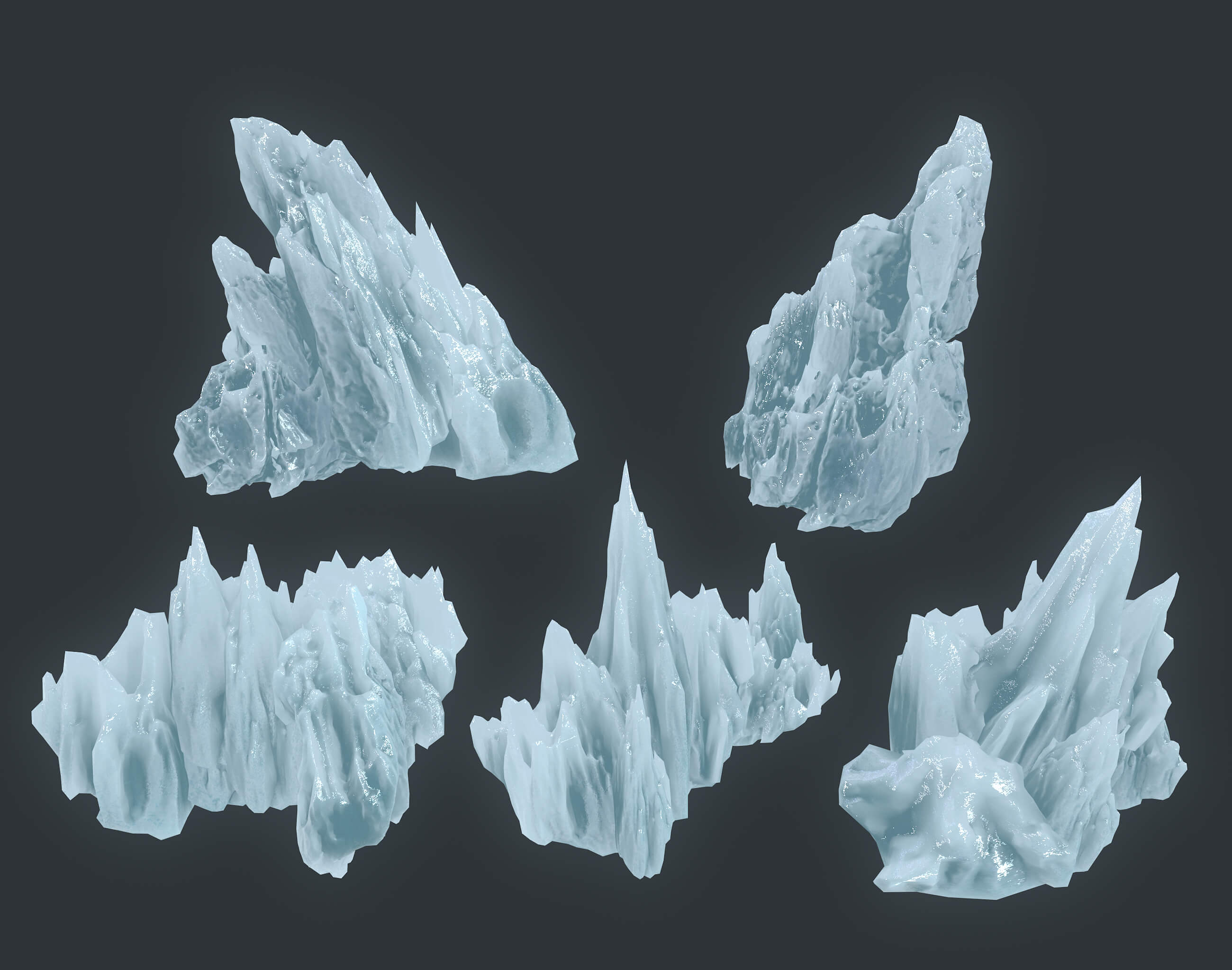 40 Low Poly Ice Cave Modulars - 231219 3D Model by mega3d