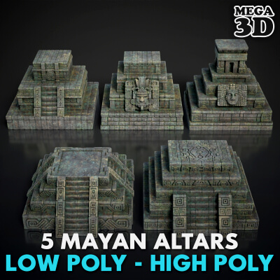5 Mayan Altars 3D Asset Pack 250802 by mega3d