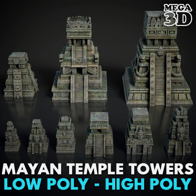 9 Ancient Mayan Temple Towers 3D Asset Pack 250814 by mega3d