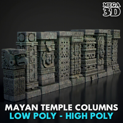 9 Mayan Temple Columns 3D Asset Pack 250808 by mega3d