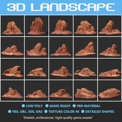 Low Poly Canyon Desert Rock Pack - 3D Model by mega3d