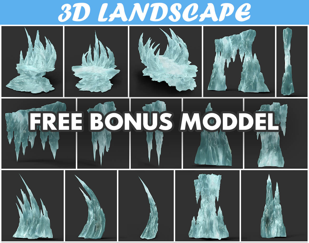 Low Poly Ice Spike Cave 230501 - 3D Model by mega3d