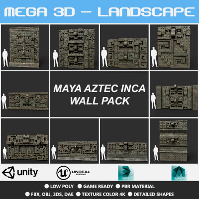 Low Poly Mayan Inca Aztec Wall Modular Pack Mossy 210616 - 3D Model by ...