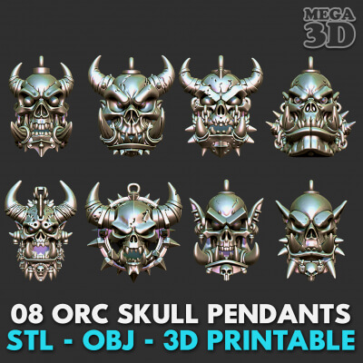 Orc Skull Pendant Package - 3D Model by mega3d