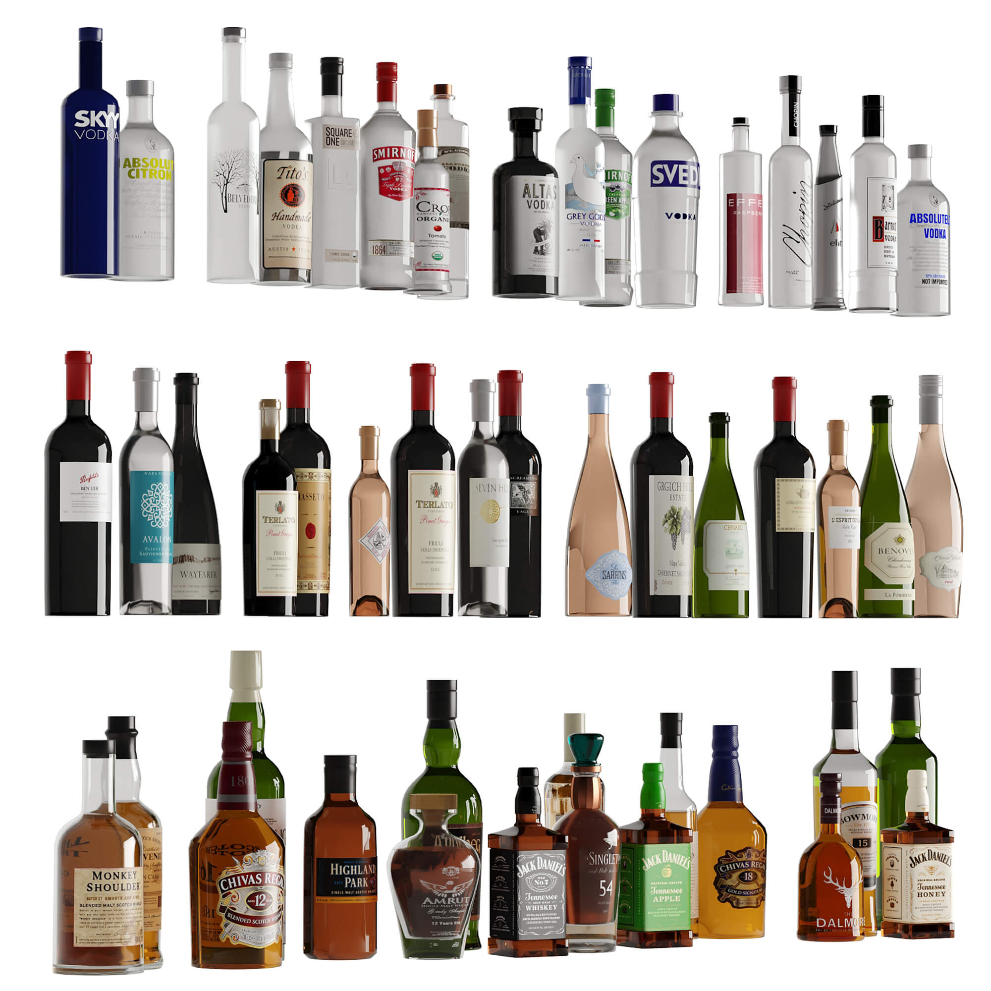 50 Alcohol Bottles - 3D Model by Mehran1369