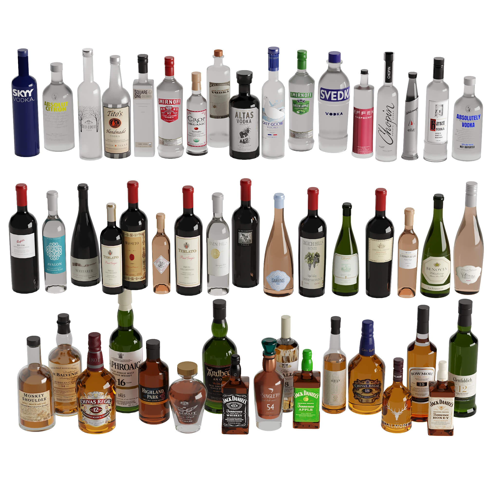 50 Alcohol Bottles - 3D Model by Mehran1369