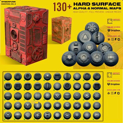130+ Hard Surface Alphas & Normal Maps - 3D Texture by Mels Refimages