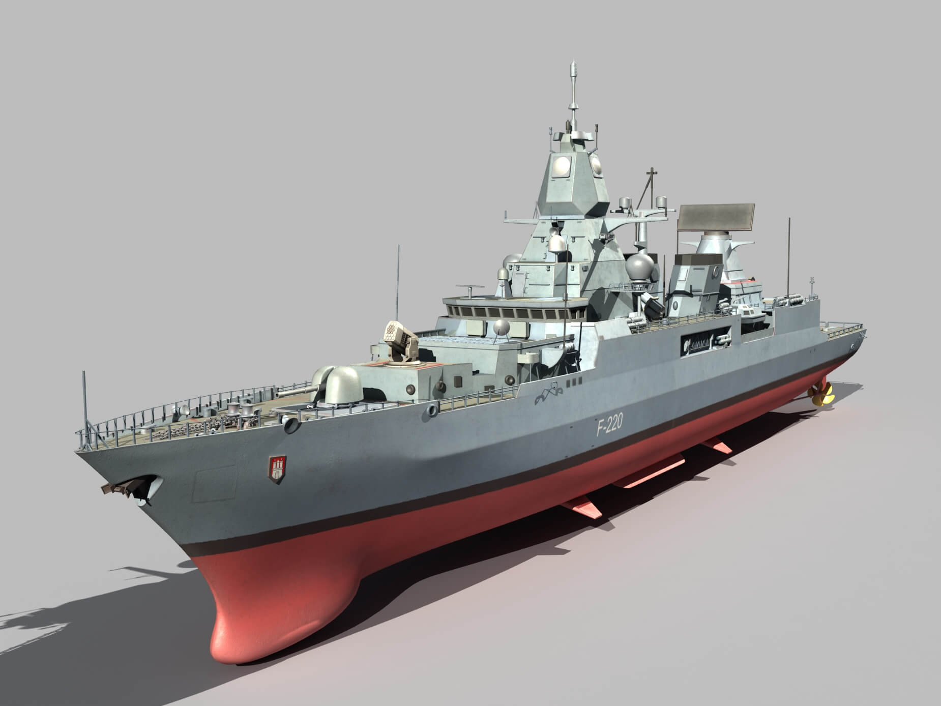 Hamburg F-124 Sachsen Class Frigate 3D Model by Mermodels