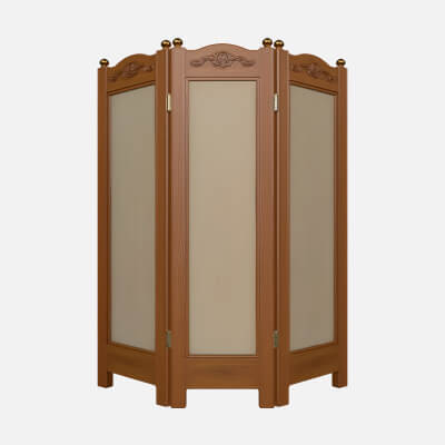 3D Wooden Bank Privacy Screen Fabric Panels and Brass Hardwa by MeshStudio