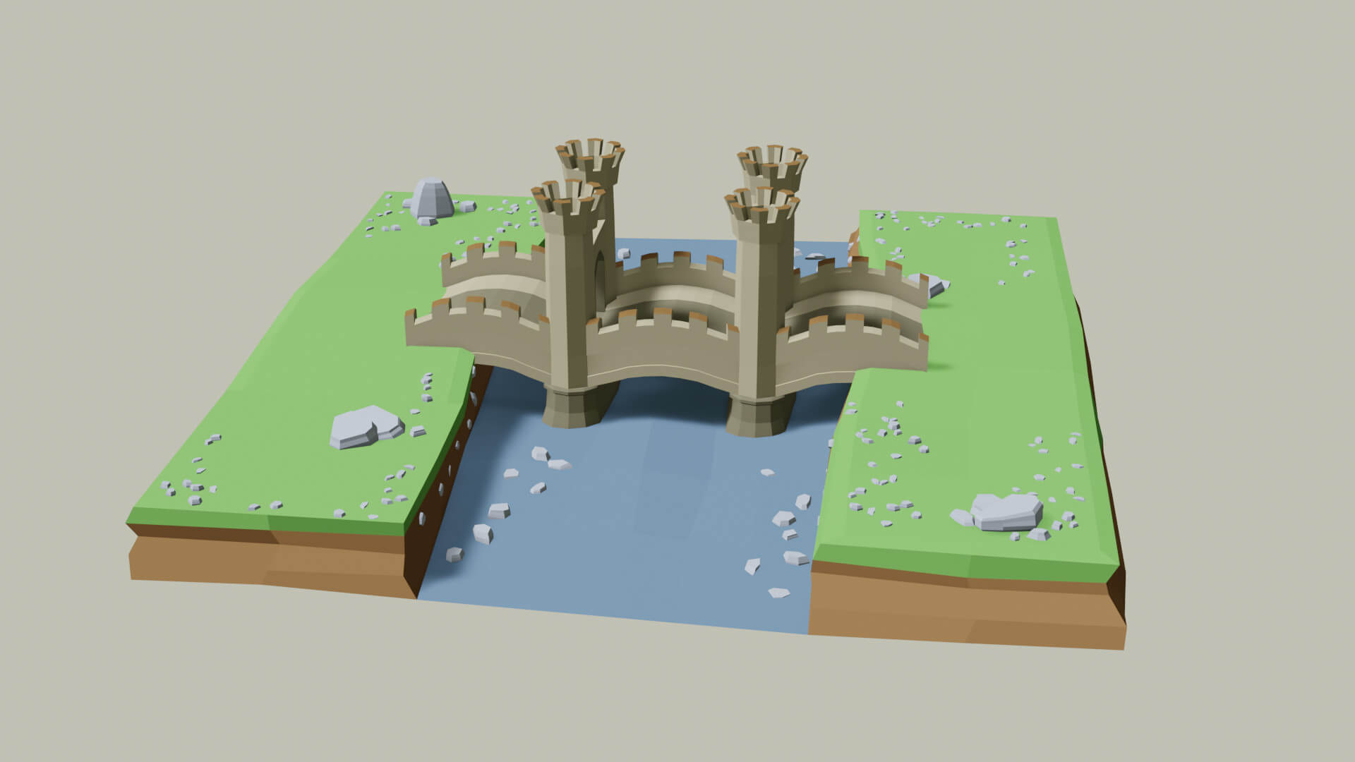 Stone Bridge With Towers - 3D Model by mg53