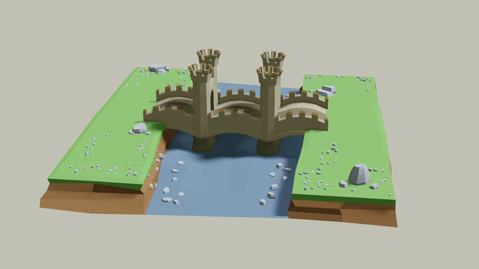 Stone Bridge With Towers - 3D Model by mg53
