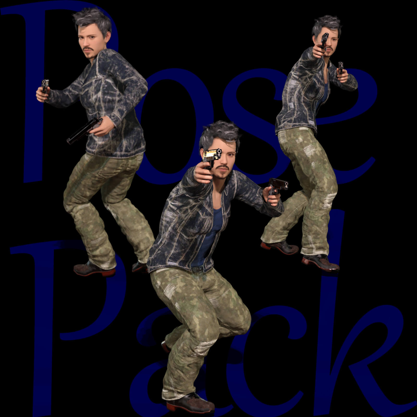 Two Gun Man-Posepack for Genesis 9 Male Daz Content by Mharv66