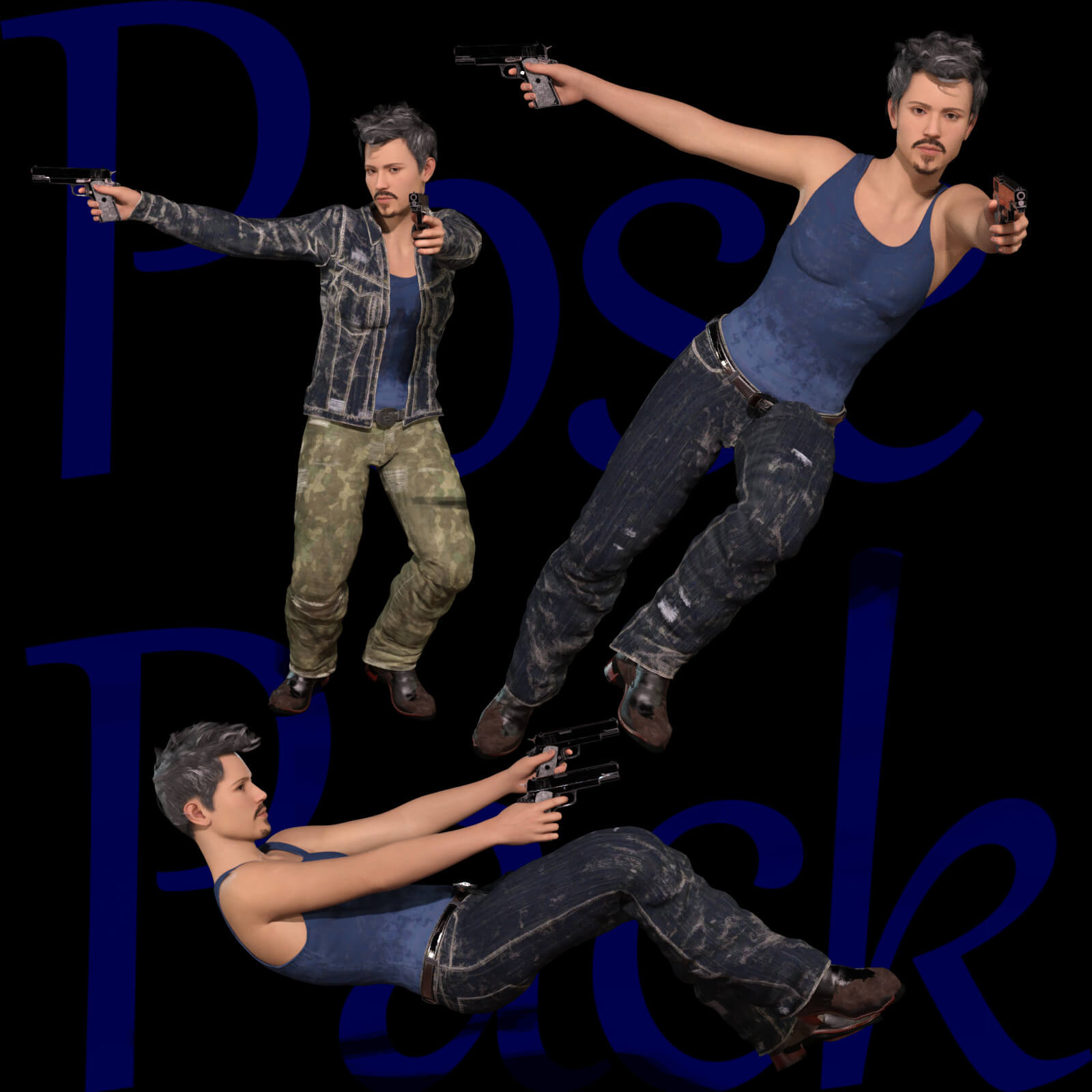 Two Gun Man-Posepack for Genesis 9 Male Daz Content by Mharv66