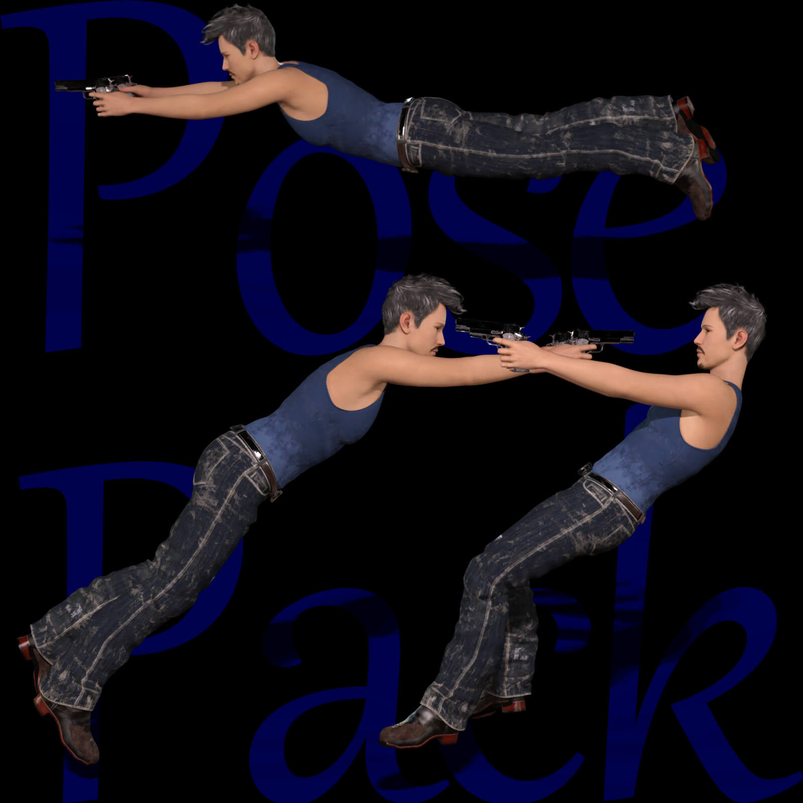 Two Gun Man-Posepack for Genesis 9 Male Daz Content by Mharv66