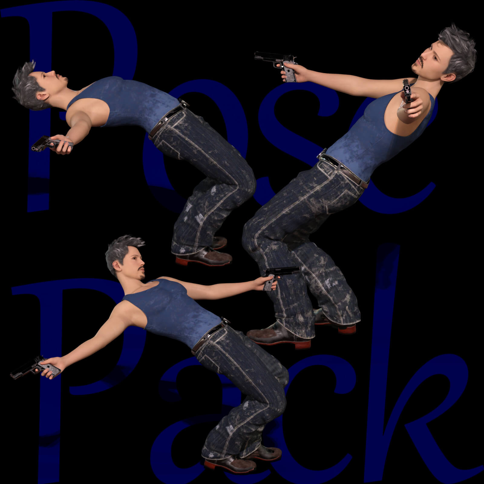 Two Gun Man-Posepack for Genesis 9 Male Daz Content by Mharv66