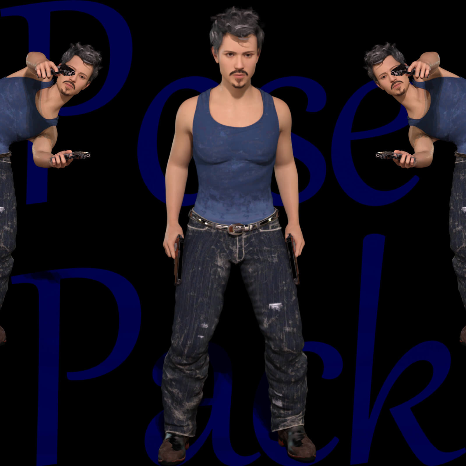 Two Gun Man-Posepack for Genesis 9 Male Daz Content by Mharv66