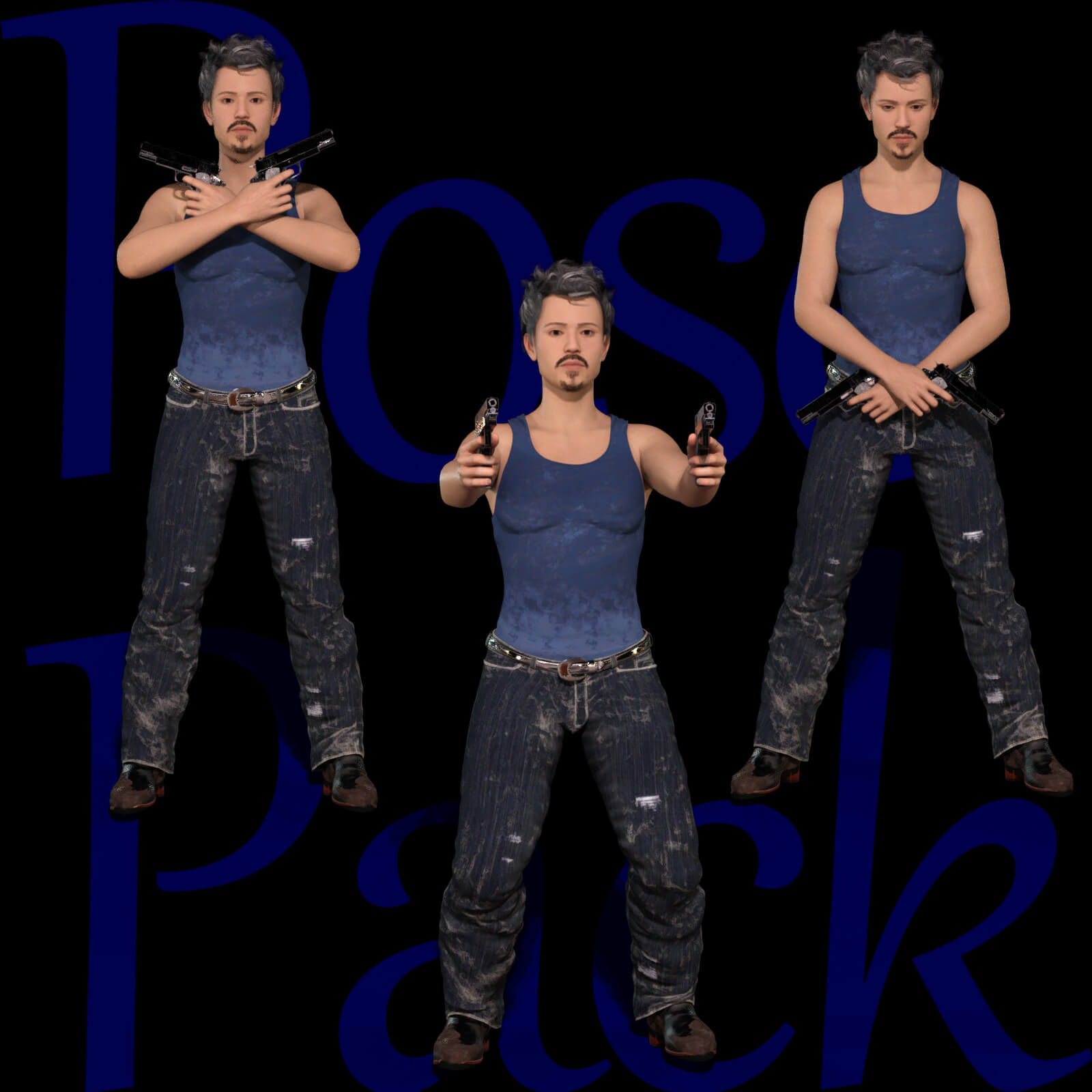 Two Gun Man-Posepack for Genesis 9 Male Daz Content by Mharv66