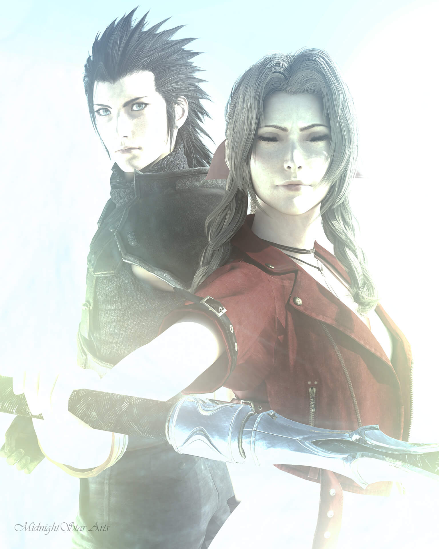 Advent Children Aerith and Zack 3D Render by midnight_star117