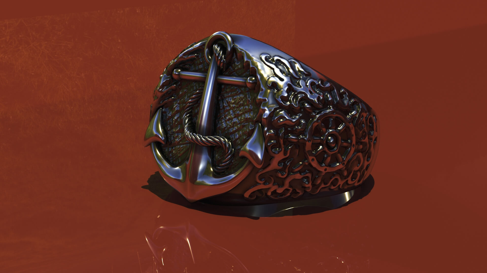 Captain's Ring With an Anchor Made of Silver for 3D Printing by Migel3d