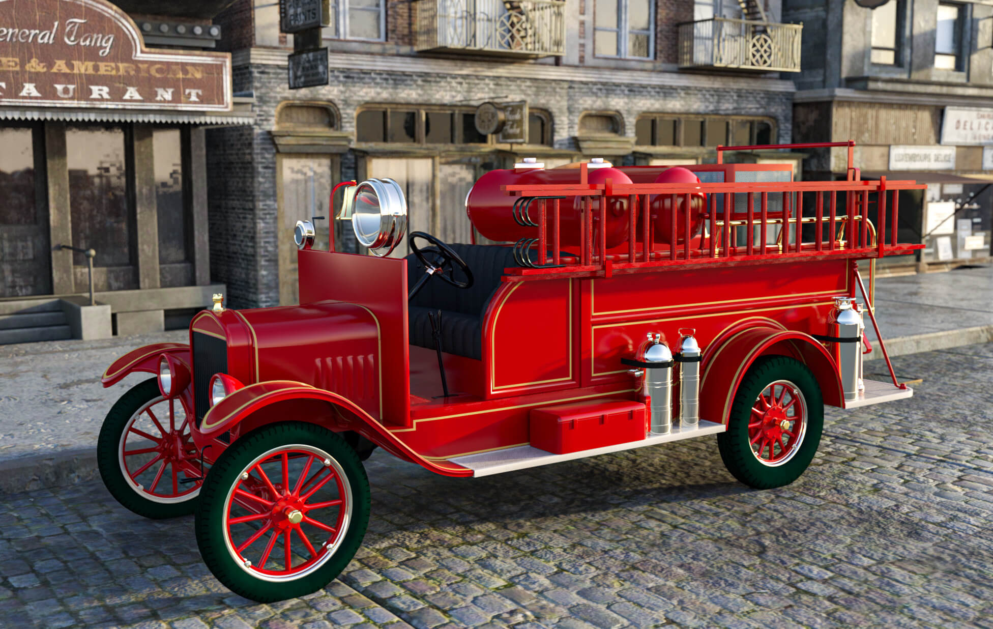 1920 Fire Engine 3D Render, Digital Art by Mike_C