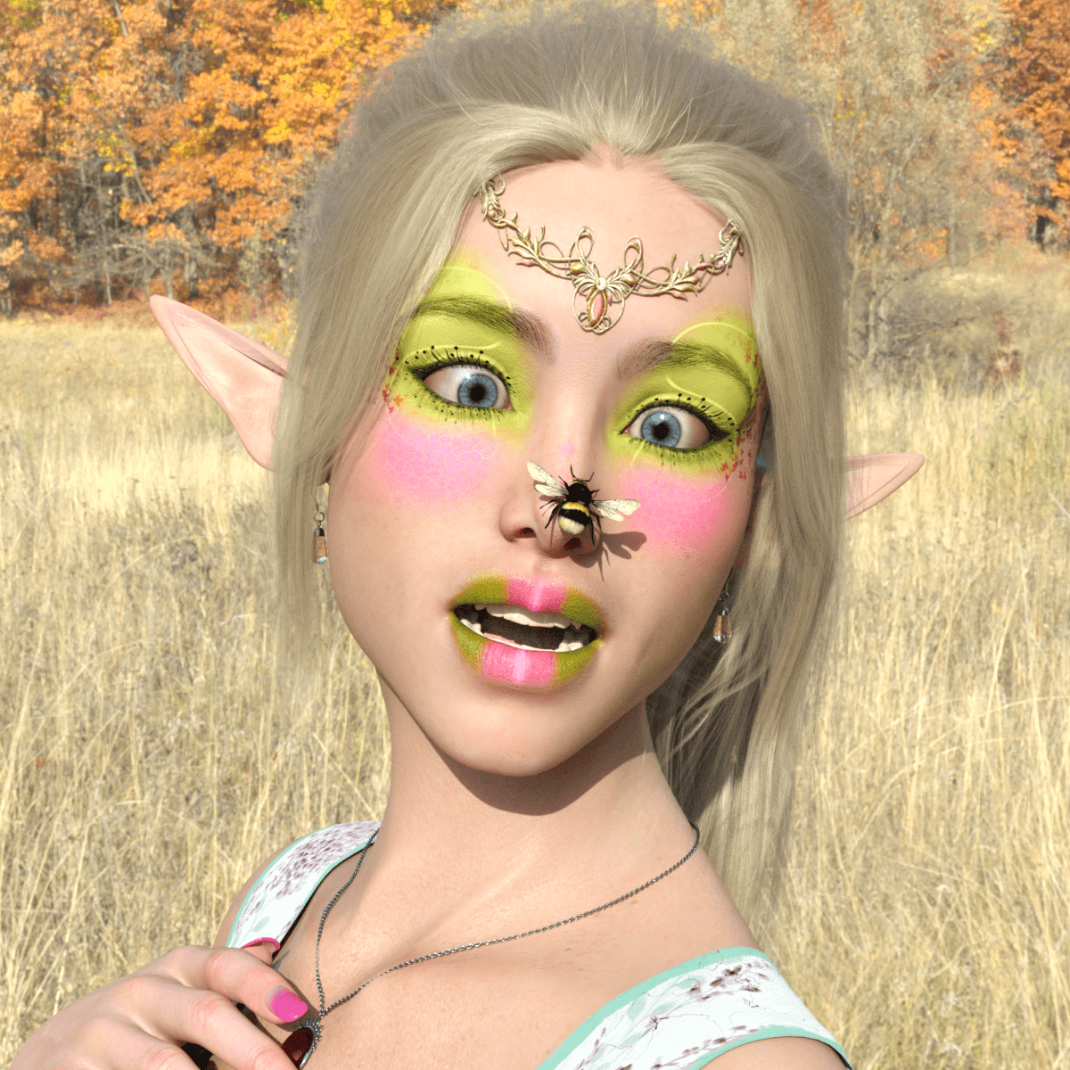 Natia with bumblebee 3D Render, Digital Art by Mike1970