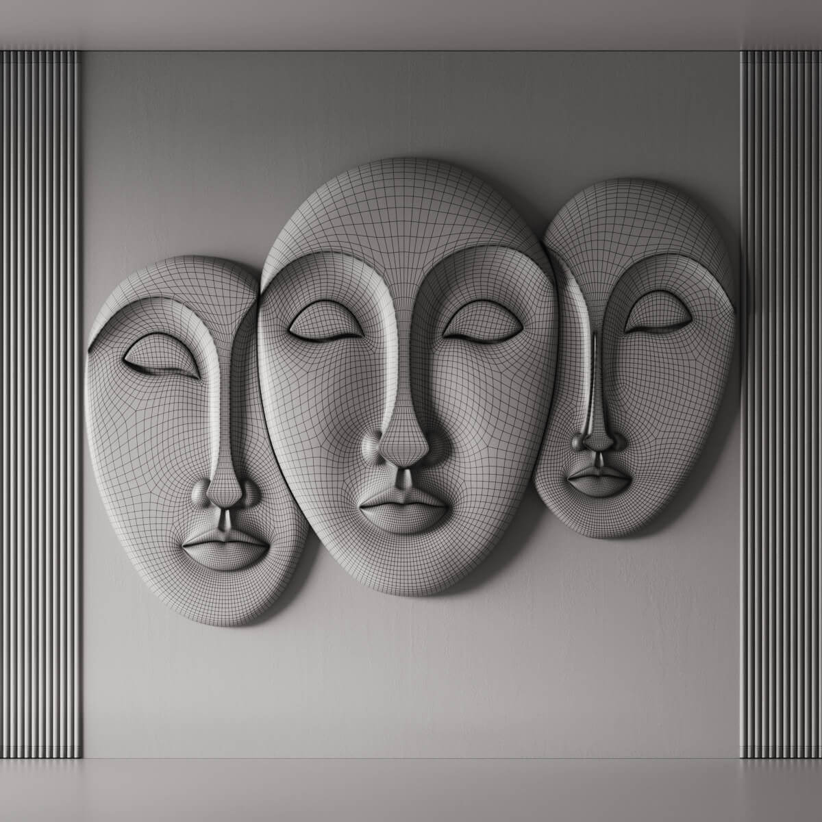 Wall Sculpture Panel Faces V3 Mad Objects - 3D Model by miklob