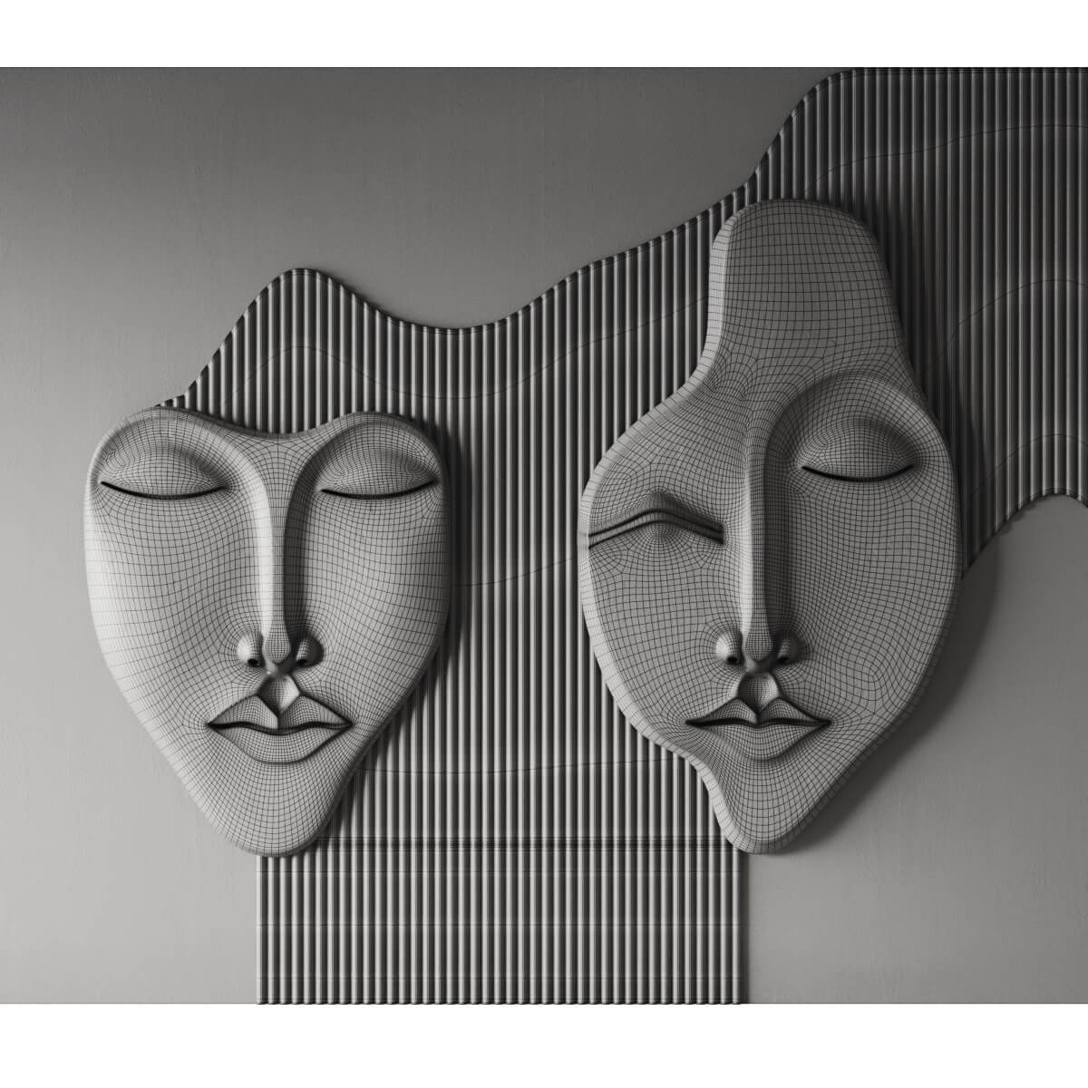 Wall Sculpture Panel Faces V5 Mad Objects - 3D Model by miklob
