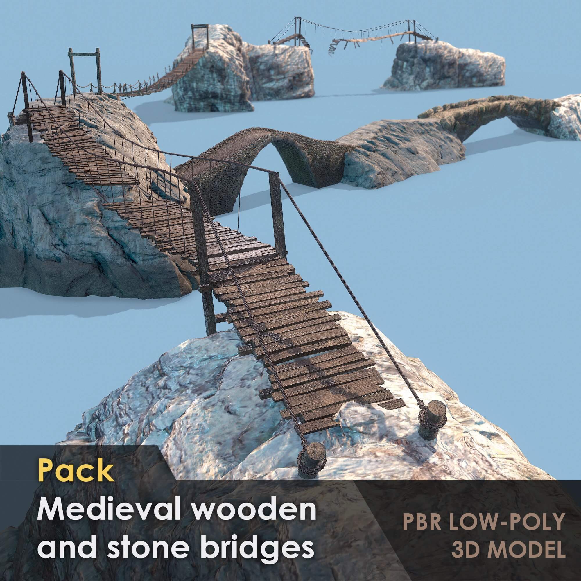 Pack of 7 wooden and stone bridges 3D Render | RenderHub Gallery