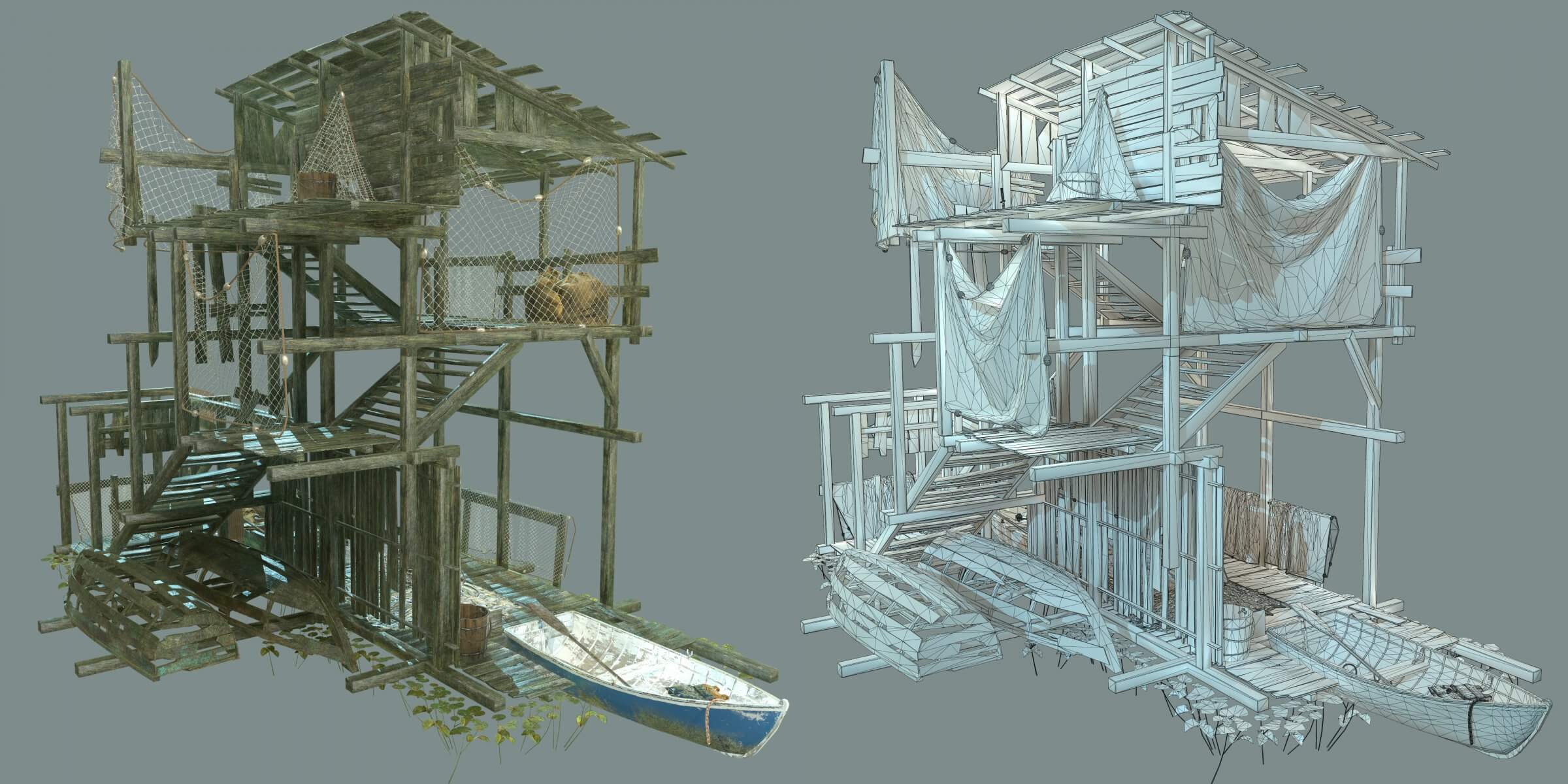 28 Fishing elements with Dock and fishing boat - 3D Model by Mikserart