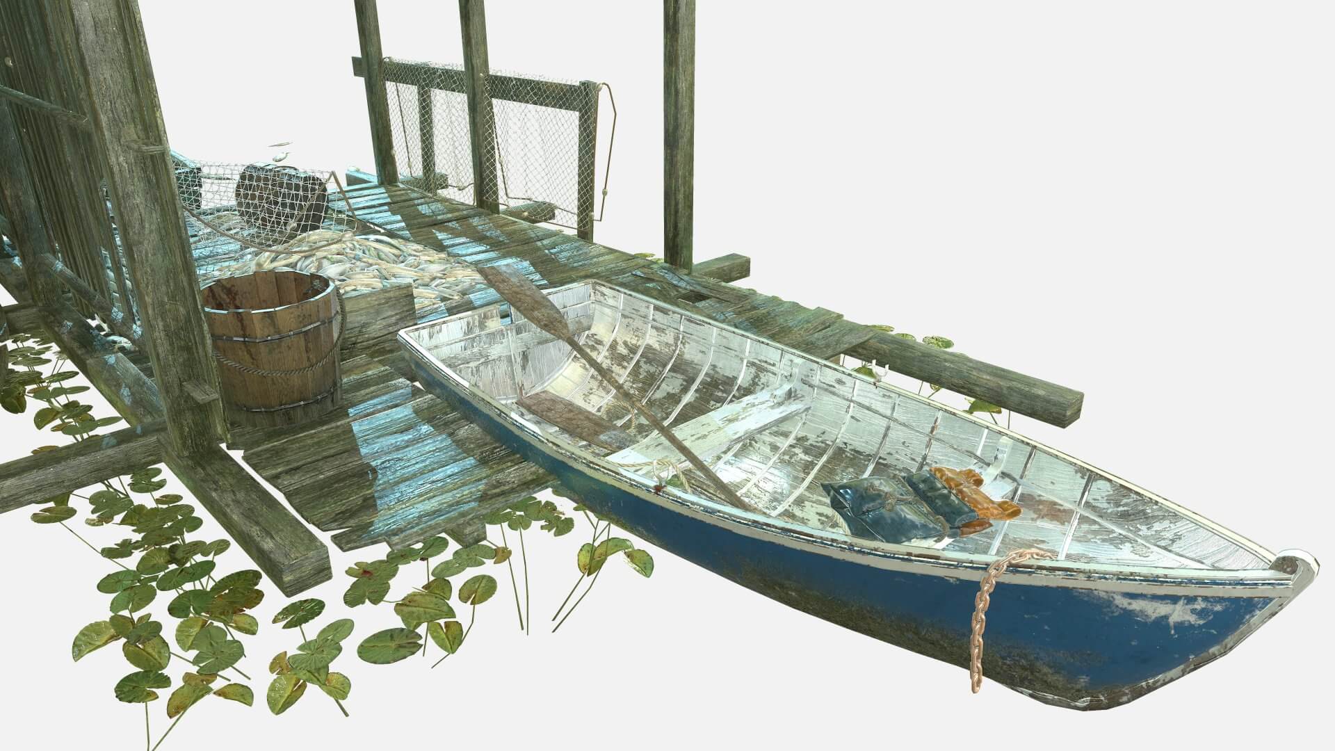 28 Fishing elements with Dock and fishing boat - 3D Model by Mikserart