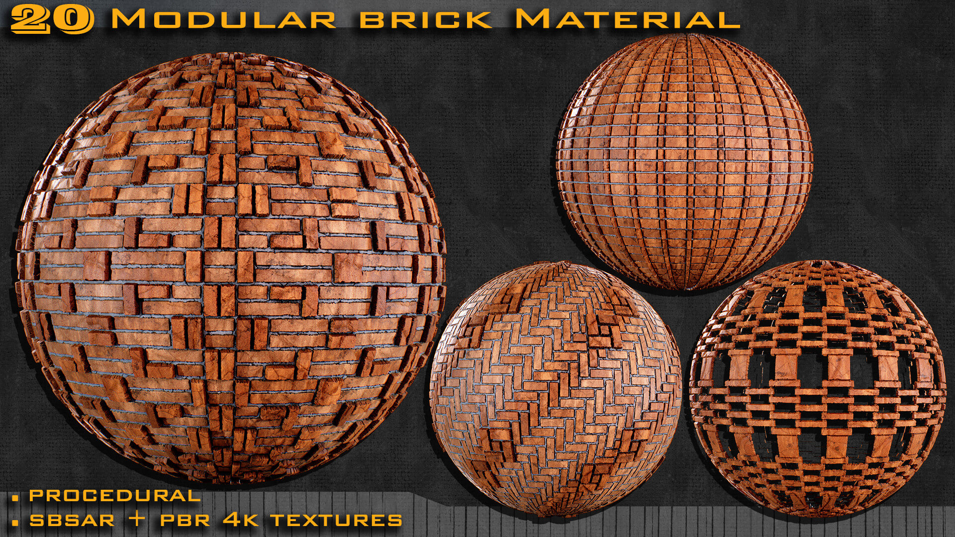 20 Modular Brick Material SBSAR + 4k Texture Maps by Miladh