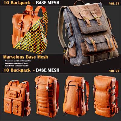 10 Backpack - Base Mesh (Game Ready) Vol 27 3D Model by Miladkambari