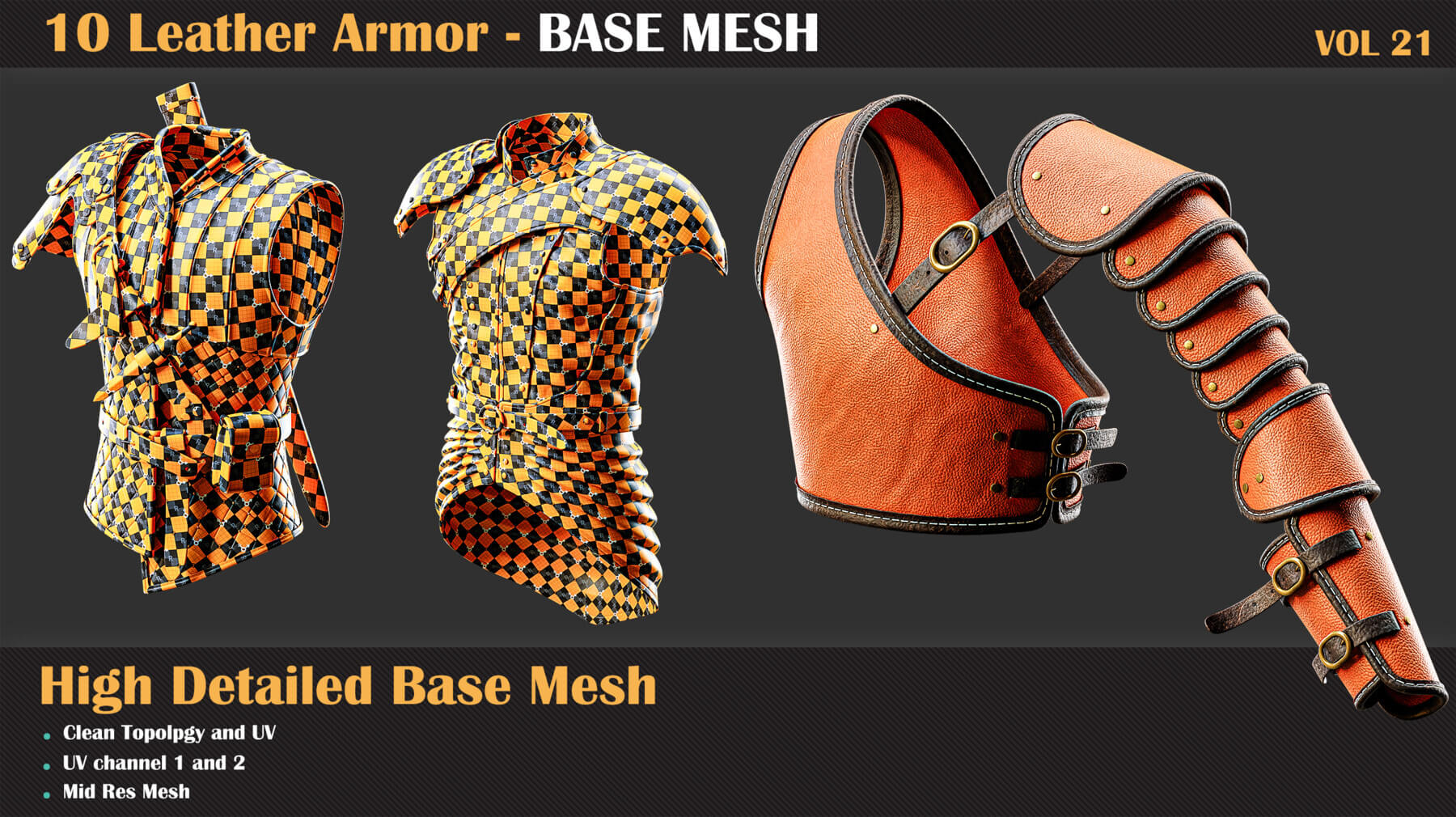 10 High-Detail Leather Armor Base Mesh Vol 21 3D Model by Miladkambari
