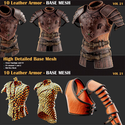 10 High-Detail Leather Armor Base Mesh Vol 21 3D Model by Miladkambari