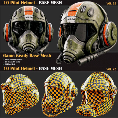 10 Pilot Helmet Base Mesh - Vol 25 3D Model by Miladkambari