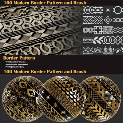 100 Modern Border Patterns - Substance and ZBrush Roll Brush by ...