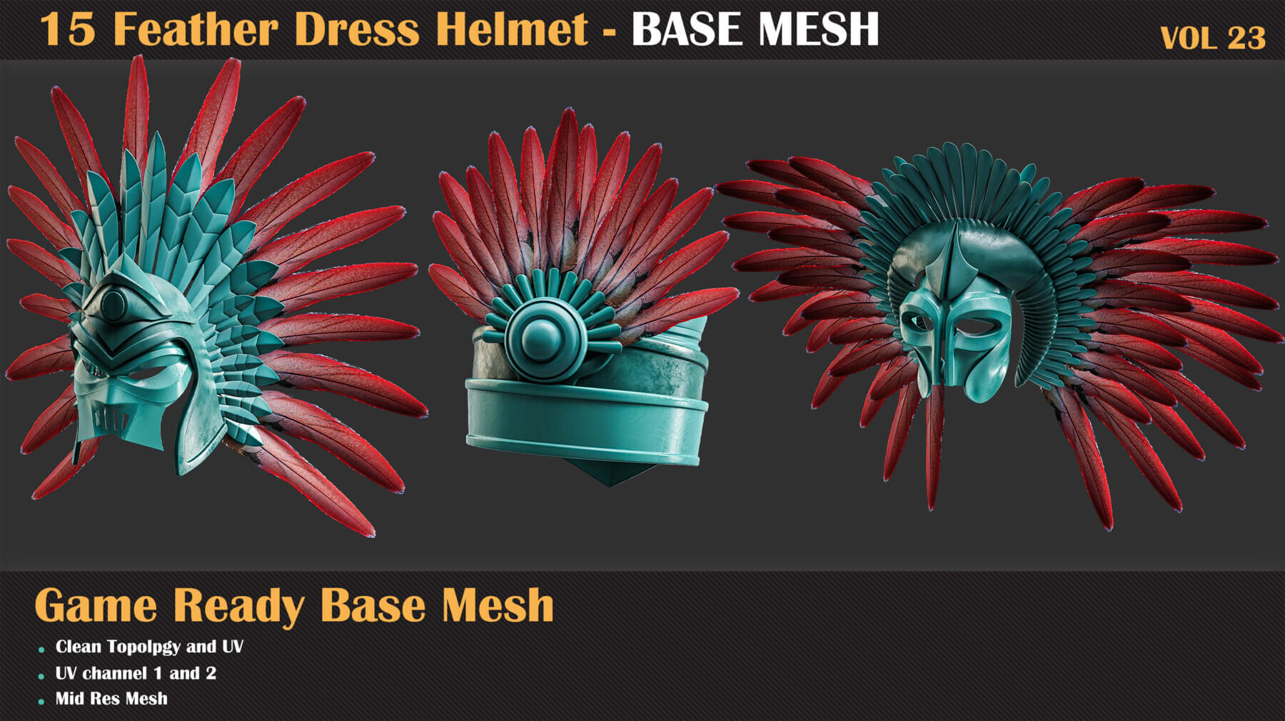 15 Feather Dress Helmet Base Mesh Vol 23 - 3D Model by Miladkambari