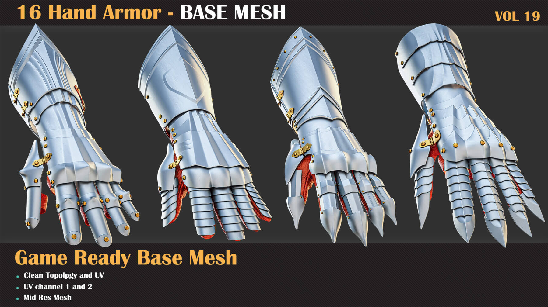 16 Hand Armor Base Mesh Vol 19 - 3D Model by Miladkambari