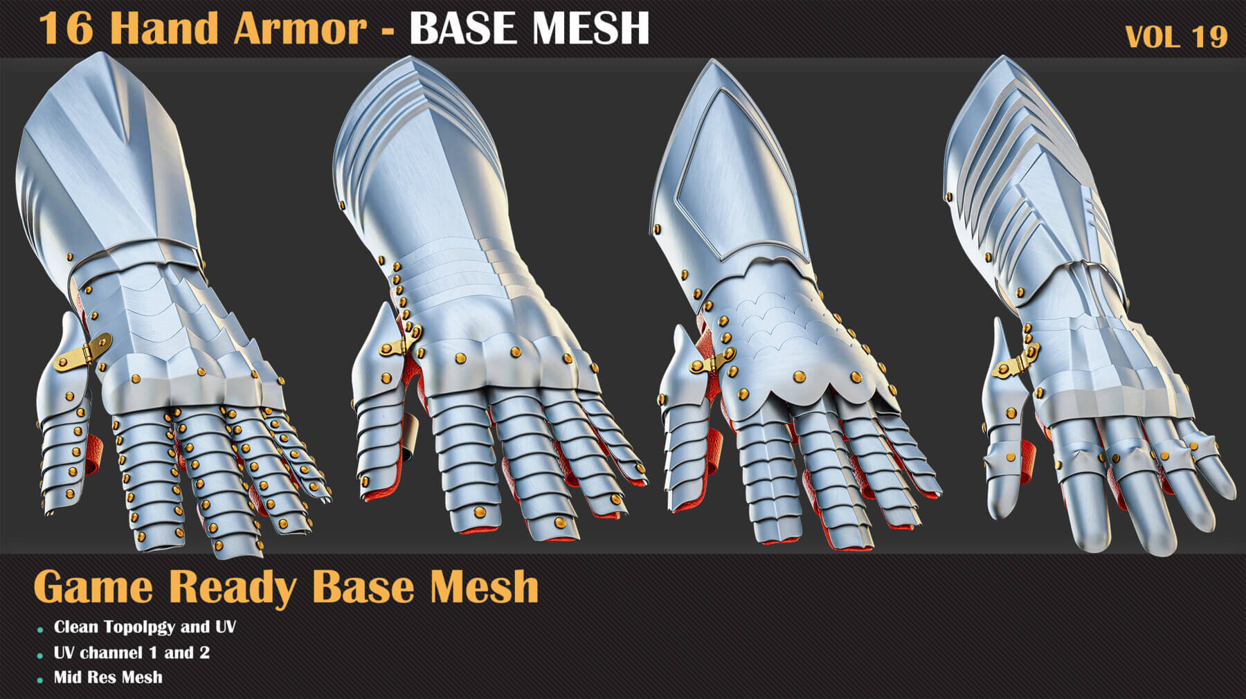 16 Hand Armor Base Mesh Vol 19 - 3D Model by Miladkambari