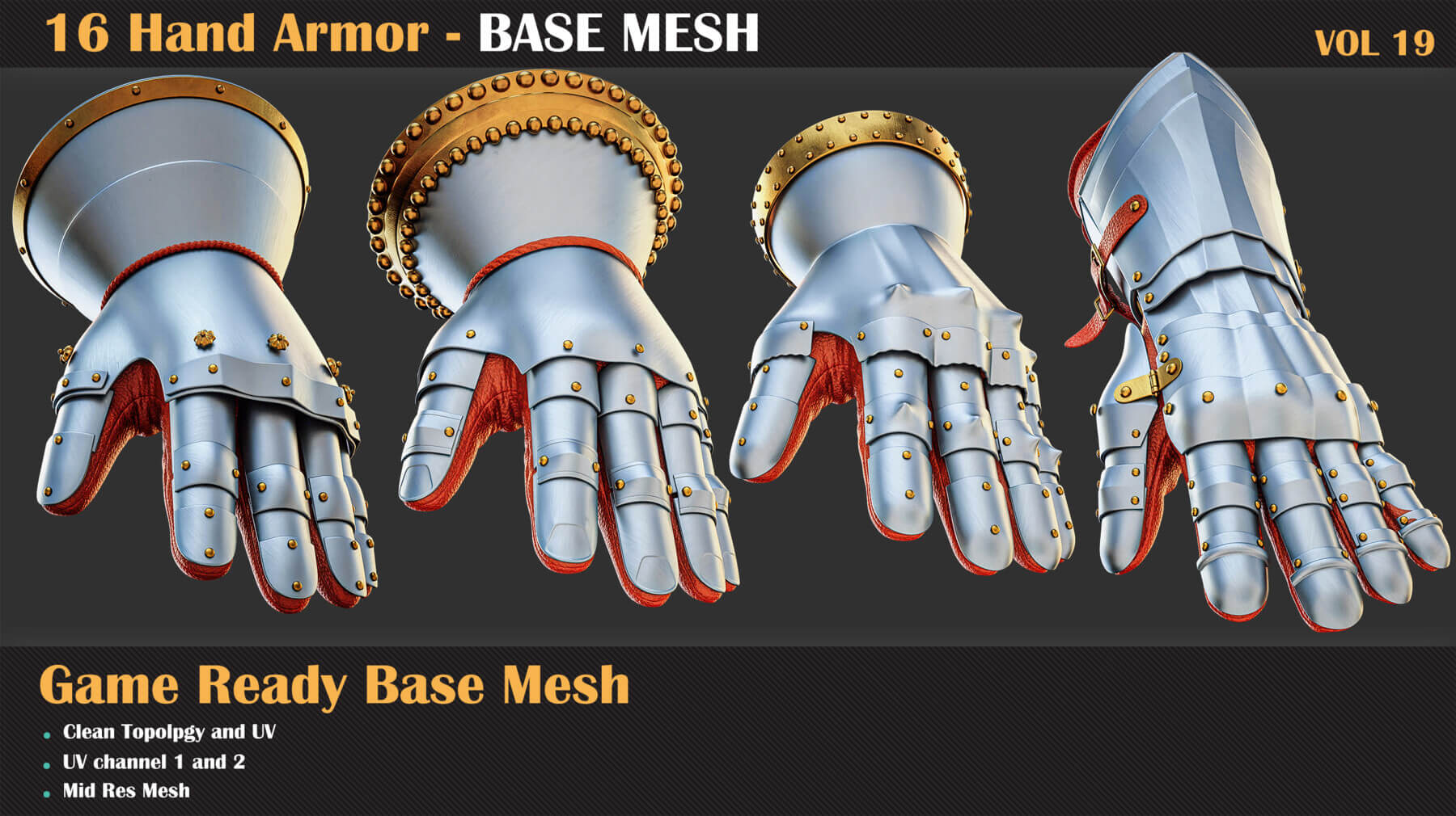 16 Hand Armor Base Mesh Vol 19 - 3D Model by Miladkambari