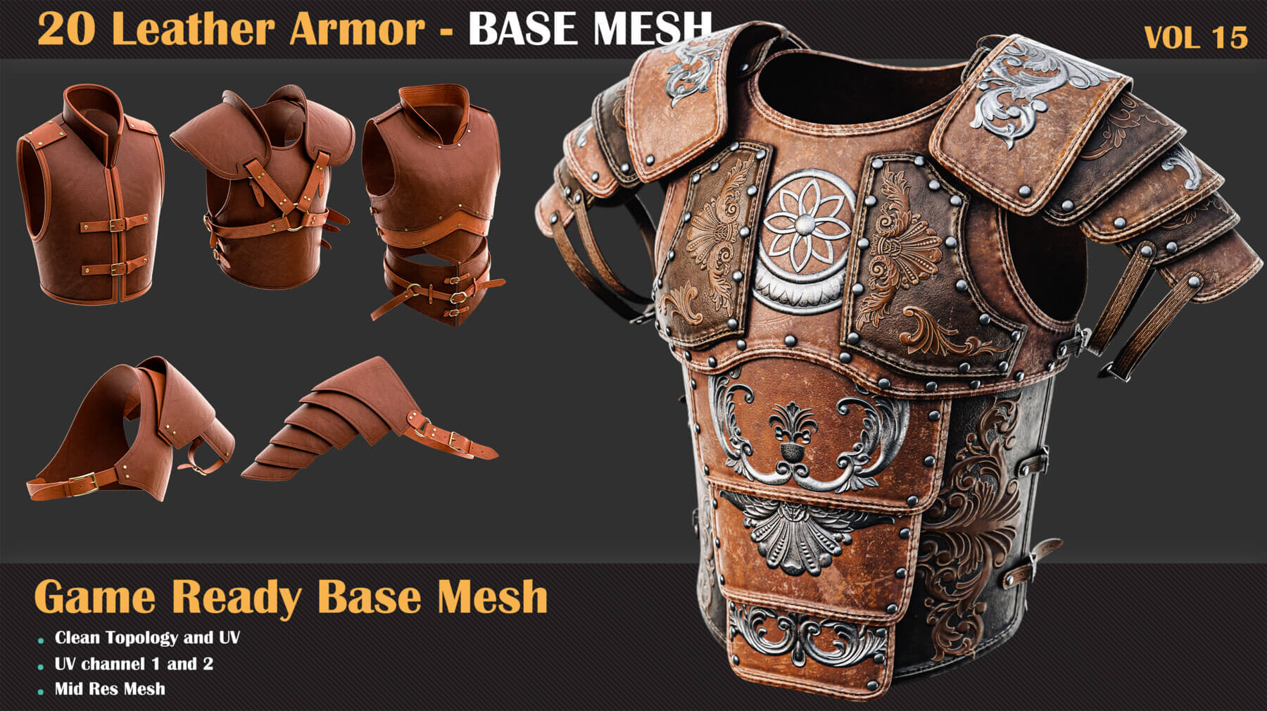 20 Leather Armor Base Mesh Vol 15 - 3D Model by Miladkambari