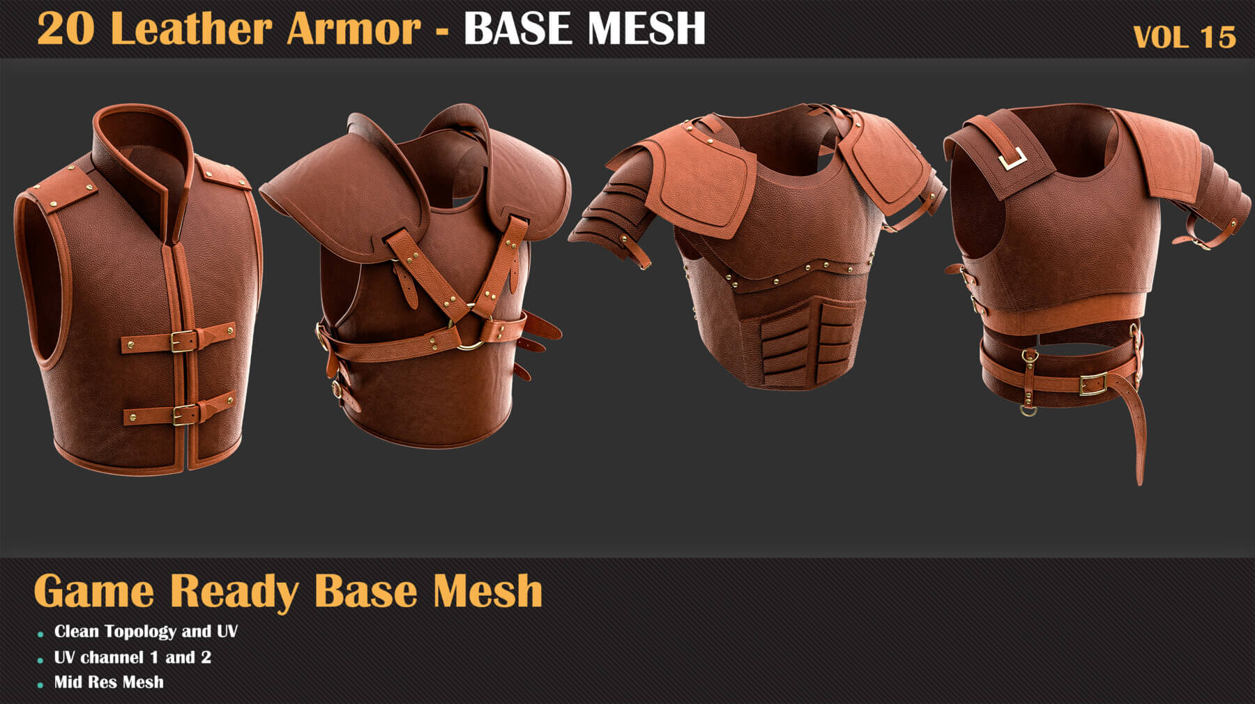 20 Leather Armor Base Mesh Vol 15 - 3D Model by Miladkambari
