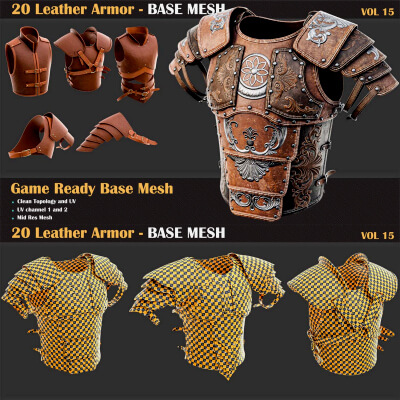 20 Leather Armor Base Mesh Vol 15 - 3D Model by Miladkambari