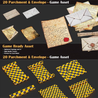 20 Parchment and Envelope - Game Asset 3D Model by Miladkambari