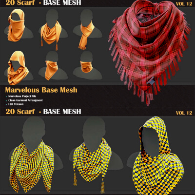20 Scarf Base Mesh Vol 12 - 3D Model by Miladkambari