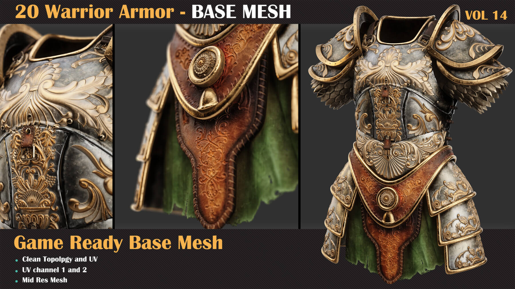 20 Warrior Armor Base Mesh Vol 14 - 3D Model by Miladkambari