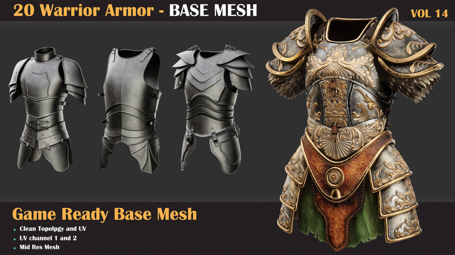 20 Warrior Armor Base Mesh Vol 14 - 3D Model by Miladkambari