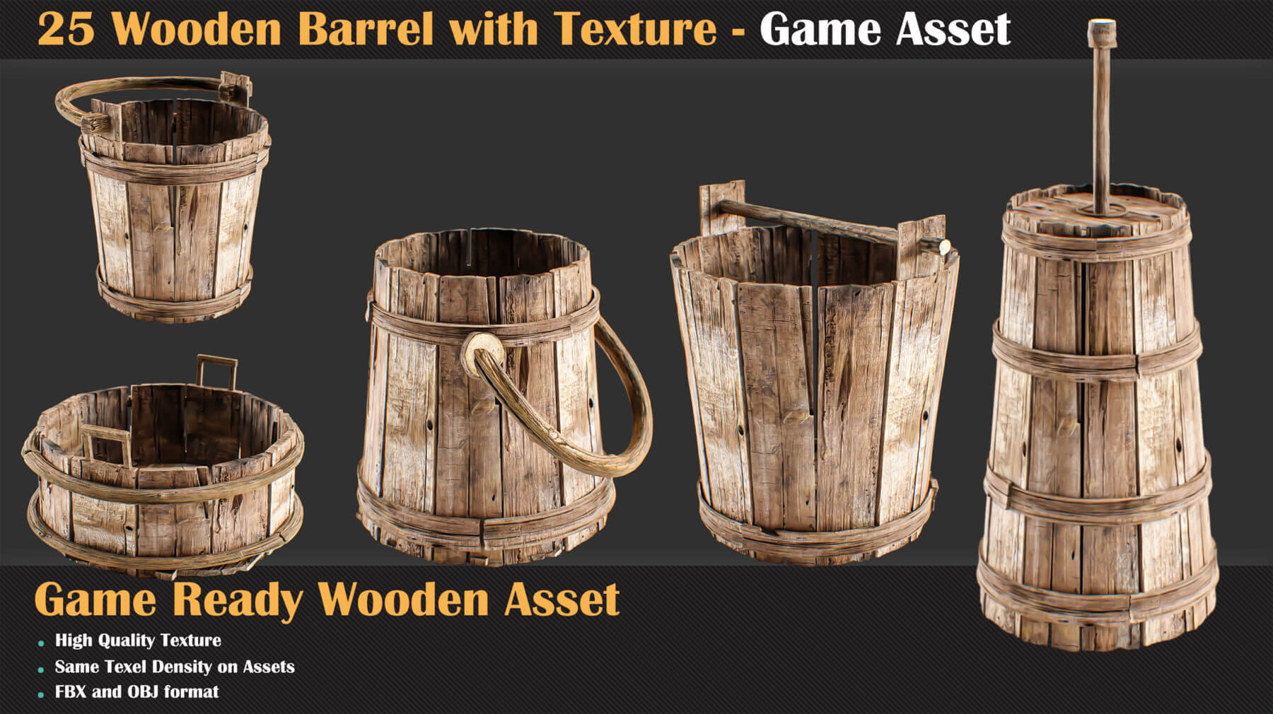 25 Wooden Barrel with Texture - Game Asset 3D Model by Miladkambari