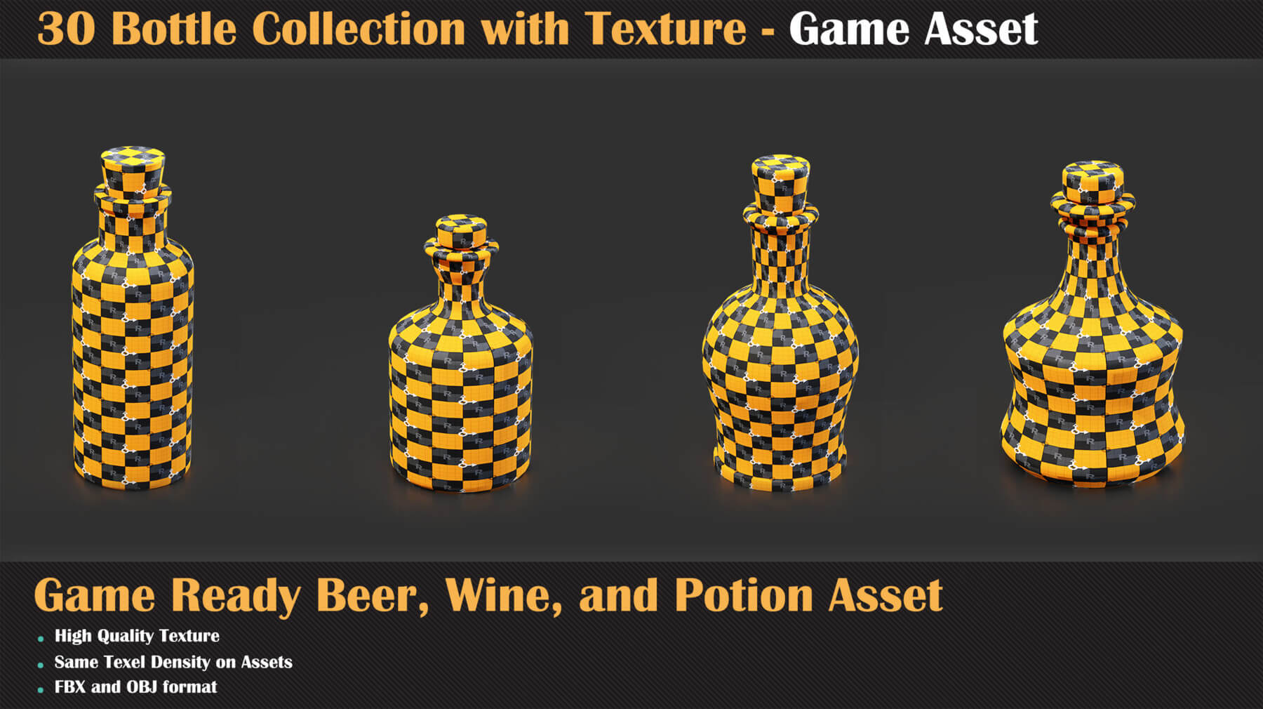 30 Bottle Collection with Texture - Game Asset 3D Model by Miladkambari