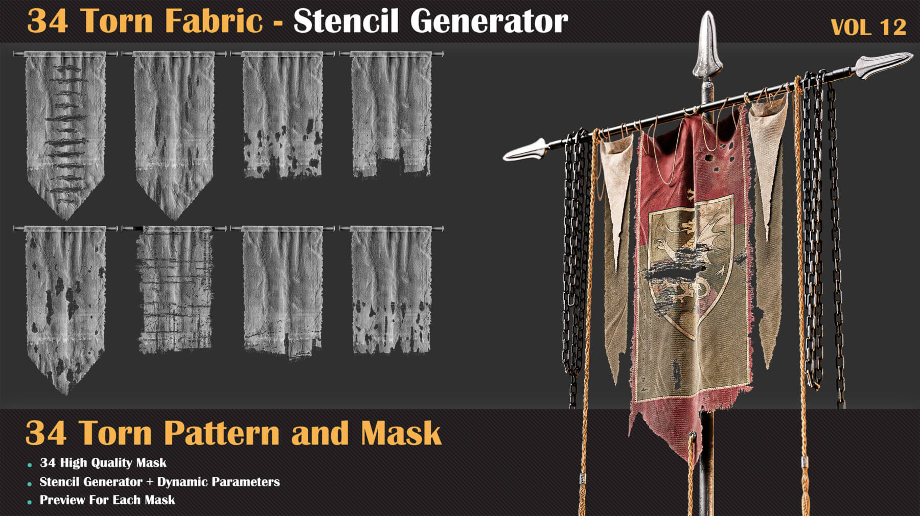 34 Torn Fabric Texture + Stencil Generator Vol 12 by Miladkambari